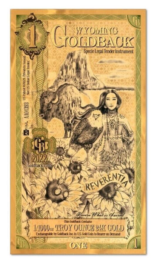 【楽天市場】2022 1ワイオミングゴールドバックオーラム.9999ファインゴールドフォイルノート24kt 1/1000オンスゴールドバック ...