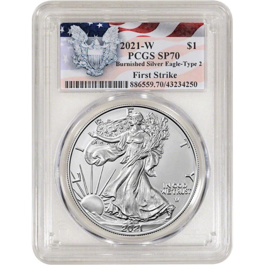 【楽天市場】2021 W American Silver Eagle Burnished Type 2 PCGS SP70 First Strike Red Flag 2021 W ...