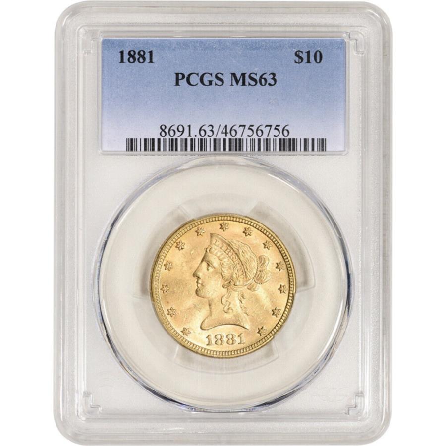 【楽天市場】【極美品/品質保証書付】 アンティークコイン モダンコイン [送料無料] 1881 US Gold $ 10 Liberty Head Eagle -PCGSMS63 1881 ...