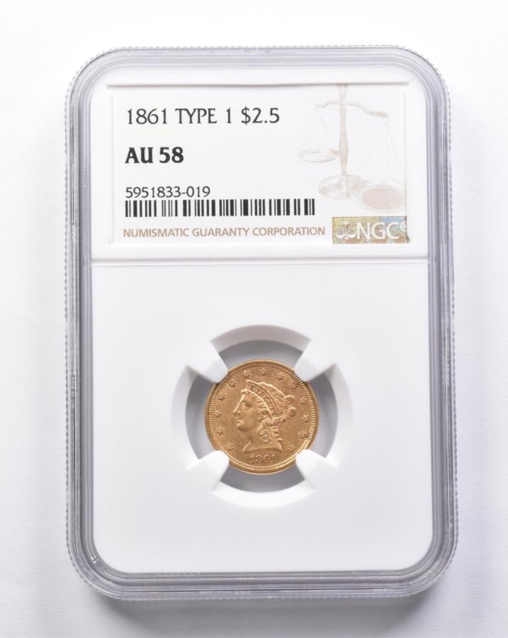 【楽天市場】AU58 1861タイプ1 $ 2.50リバティヘッドゴールドクォーターイーグルNGC *6919 AU58 1861 Type 1 $2.50 Liberty Head Gold ...
