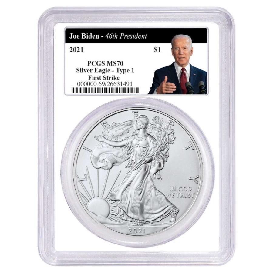 【楽天市場】2021 $ 1タイプ1アメリカンシルバーイーグルPCGS MS70 FSバイデン46th大統領レーベルWhi 2021 $1 ...