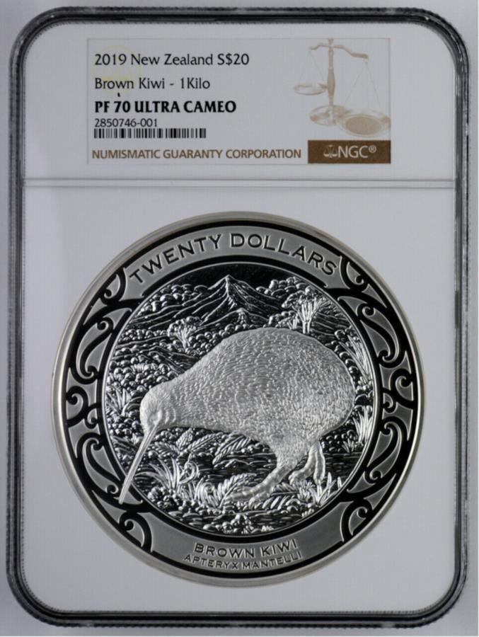【楽天市場】ニュージーランド-2019-シルバー$ 20プルーフコイン-Brown Kiwi -1kg -NGC PF70 New Zealand - 2019 - Silver $20 ...
