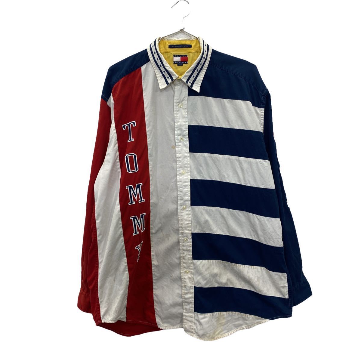 【楽天市場】【中古】【古着】 TOMMY HILFIGER マルチカラーシャツ Lサイズ トミーヒルフィガー 90s vintage 90年代 ネイビー レッド 古着卸 アメリカ仕入 ...