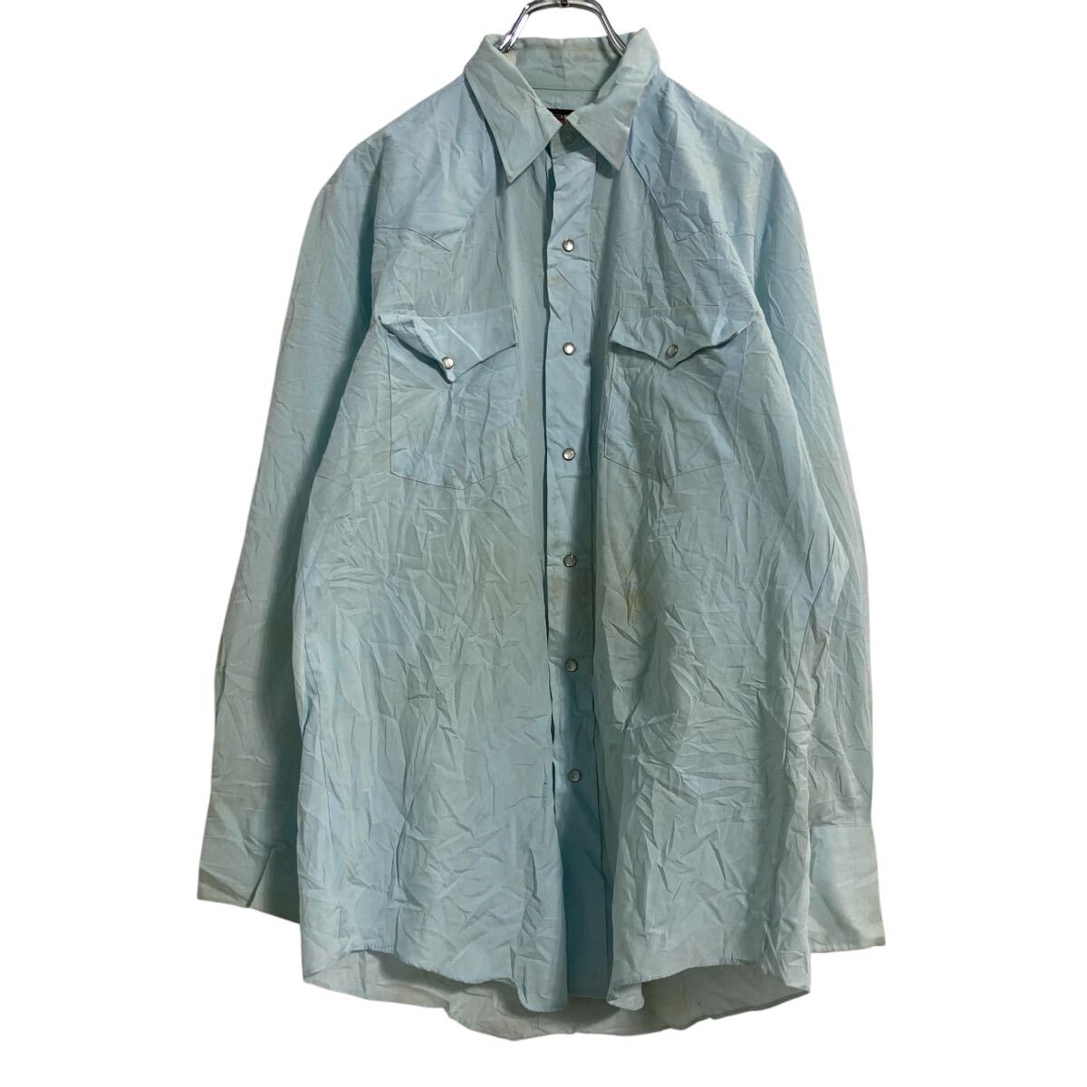 【楽天市場】【中古】【古着】 WESTERN FASHIONS 長袖 無地シャツ M～ ライトブルー ウエスタン スナップボタン 古着卸 ...