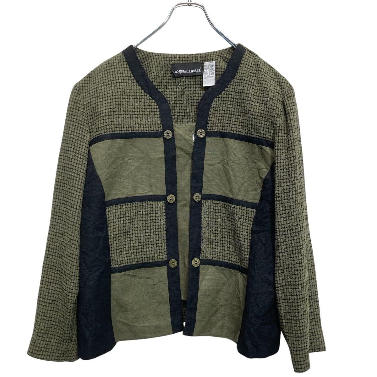 【楽天市場】【中古】【古着】 SAG HARBOR DRESS ジャケット レディース L～ オリーブ ブラック チェック 切替 薄手 肩 ...