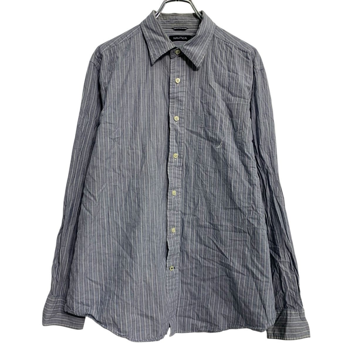 【楽天市場】【中古】【古着】 NAUTICA 長袖 ストライプシャツ L ブルー ホワイト ノーティカ ボタン 胸ポケット ワンポイント ロゴ ...