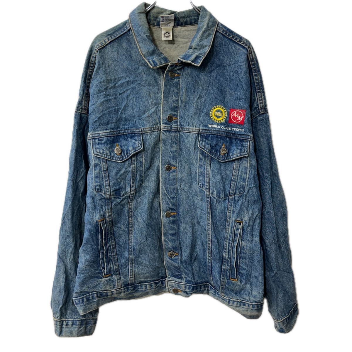 【楽天市場】【中古】【古着】 USA製 デニムジャケット 2XL インディゴブルー コットン プリント ロゴ刺繍 ボタン 胸ポケット アウター ...
