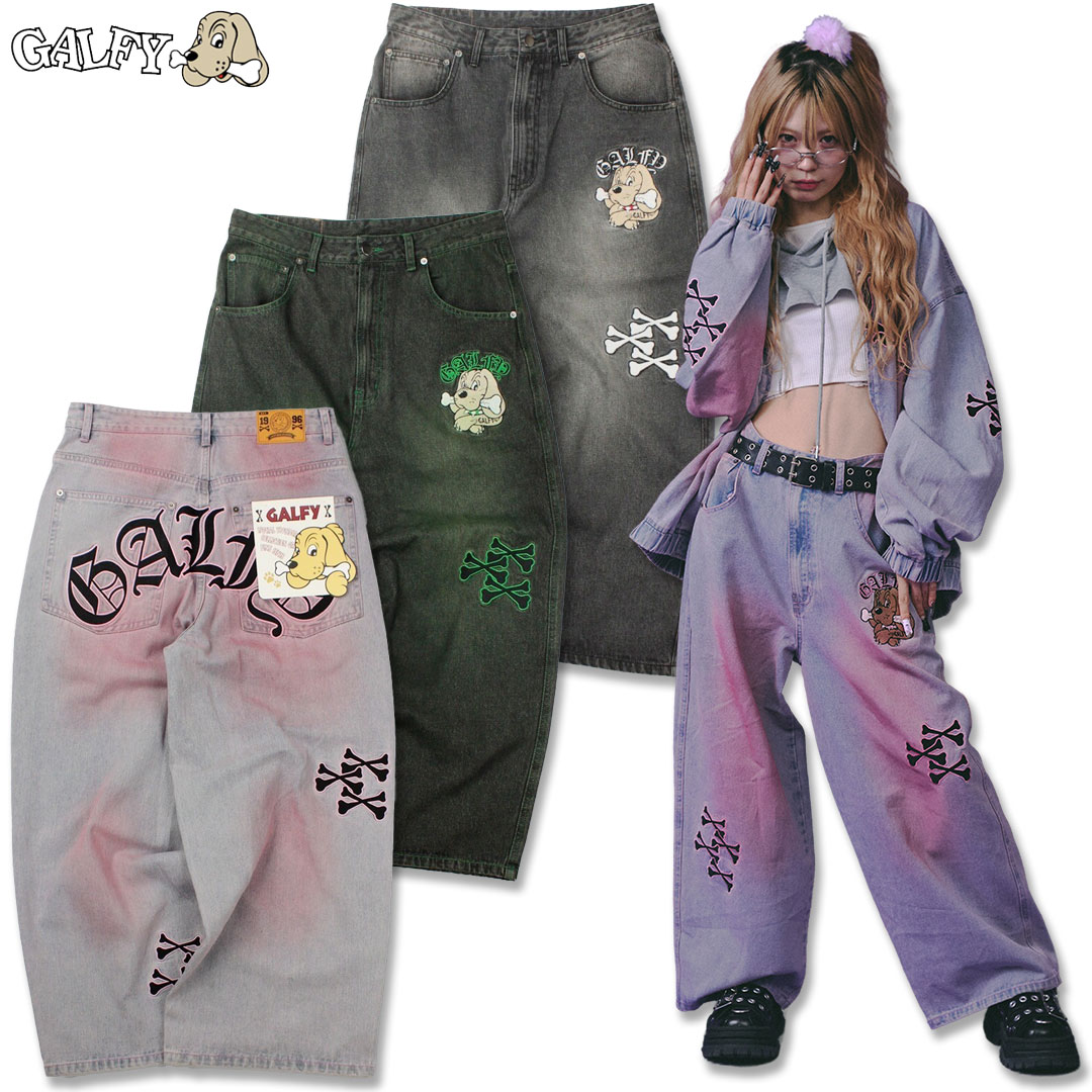 【楽天市場】ガルフィー GALFY 骨骨カラーデニムパンツ 144012 Gパン ジーンズ #20 BLACK×WHITE #21 BLACK ...