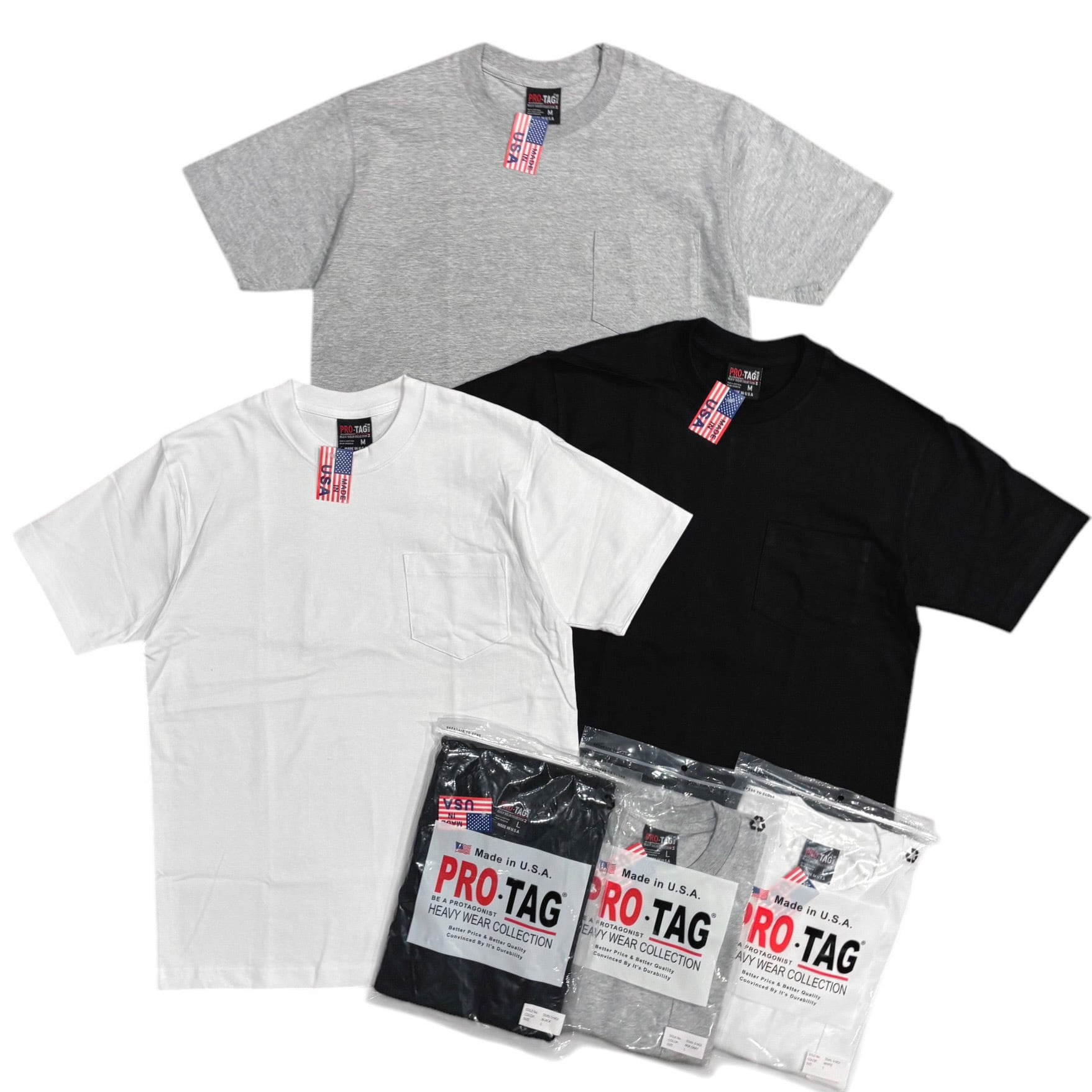 【楽天市場】PRO TAG USA製 9oz Super Heavy Weight Crew Neck Pocket T-Shirt ...