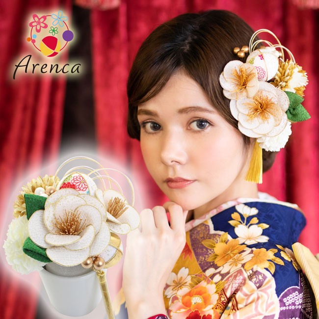 【楽天市場】Uピン 髪飾り 13点セット Arenca 雪椿 Snow Camellia〈白〉No.8343 カメリア ホワイト 花 浴衣 着物 振袖 卒業袴 訪問着 黒留袖 七五三 色留袖 ...