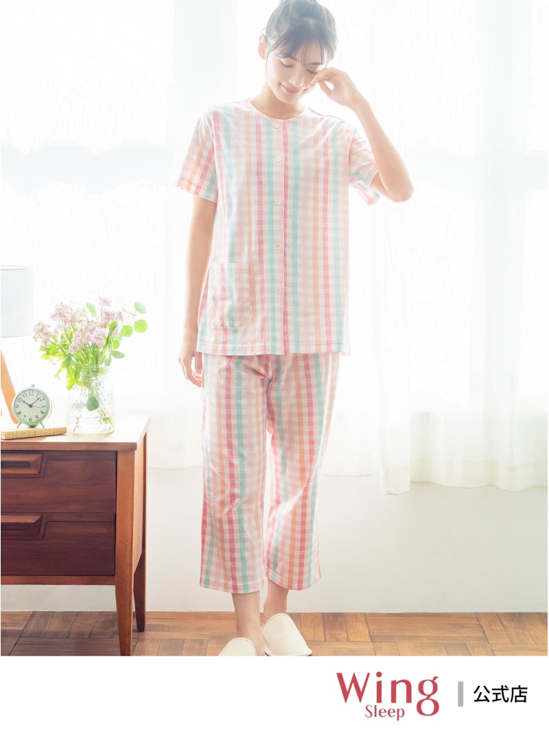 【楽天市場】ウイング パジャマ 5分袖 8分丈 綿100% 天竺素材 Wing Sleep ウイング インナー・ルームウェア パジャマ ピンク ...