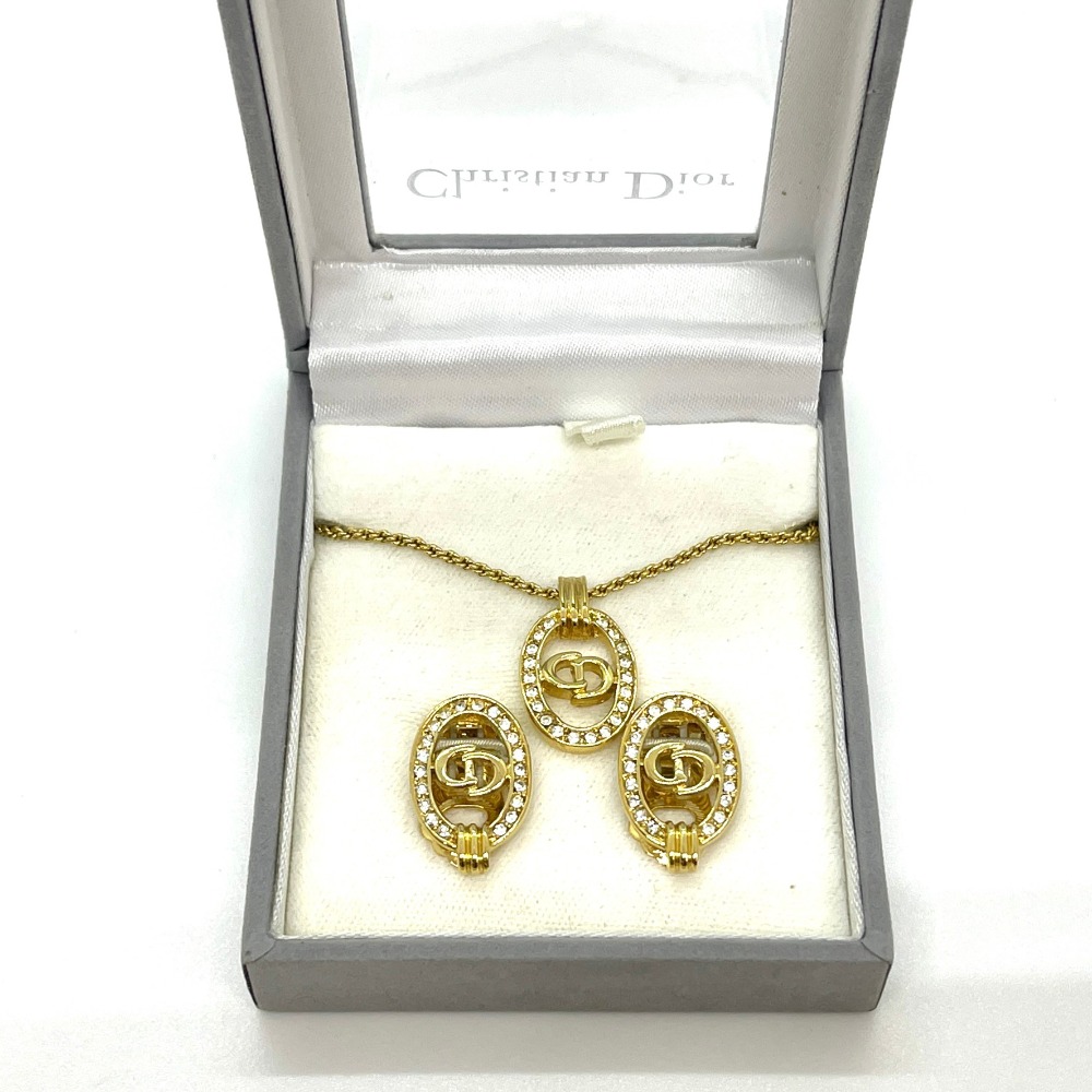 【楽天市場】【未使用展示品】Christian Dior クリスチャンディオール ネックレス イヤリング セット GP ラインストーン ...