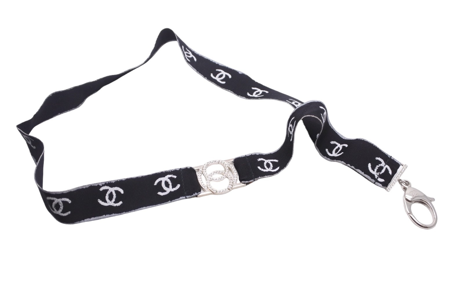 【楽天市場】希少 CHANEL シャネル Crystal CC Lanyard Necklace Black Silver ブラック ...