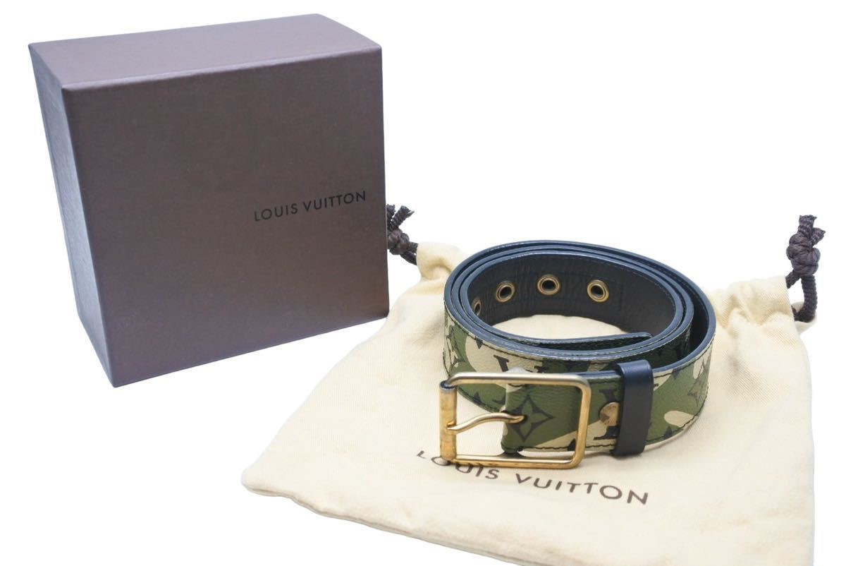 【楽天市場】LOUIS VUITTON ルイヴィトン サンチュール モノグラモフラージュ ベルト カモフラ 90サイズ 村上隆 M9646U ...