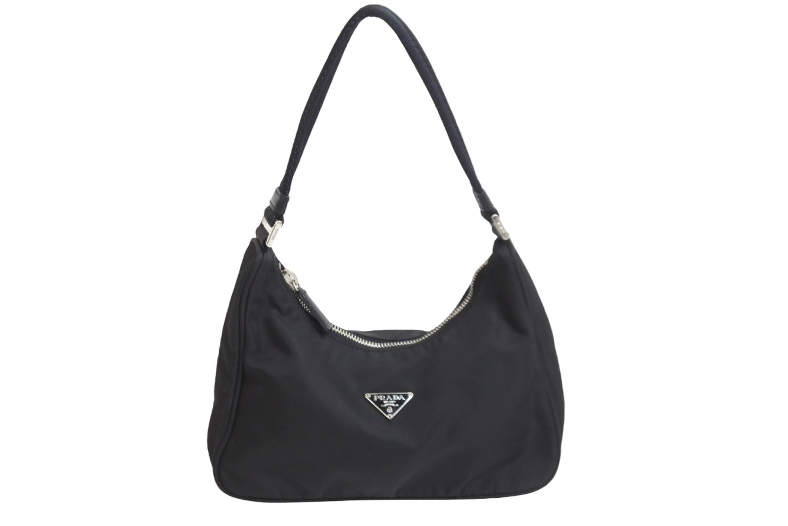 【楽天市場】極美品 PRADA プラダ ナイロン ハンドバッグ ホーボー ワンショルダー ブラック トライアングルロゴ シルバー金具 中古 ...