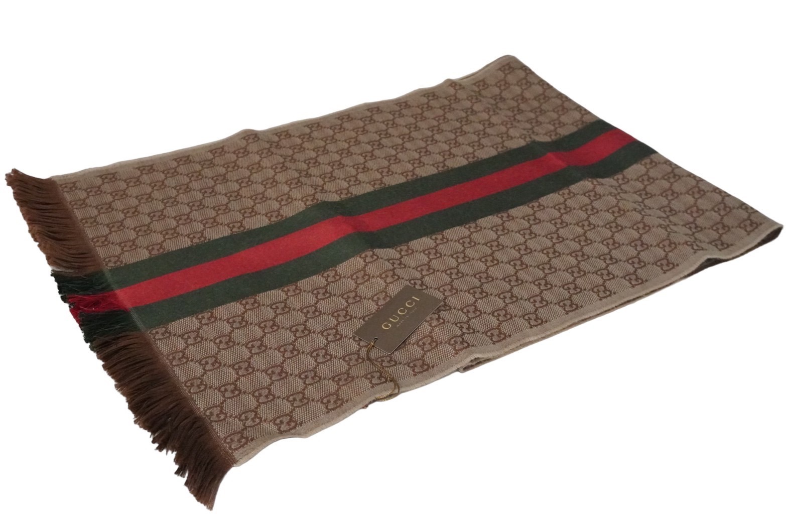 【楽天市場】新品未使用 GUCCI グッチ マフラー ストール ショール GG総柄 シェリーライン フリンジ ブラウン ベージュ 中古 ...