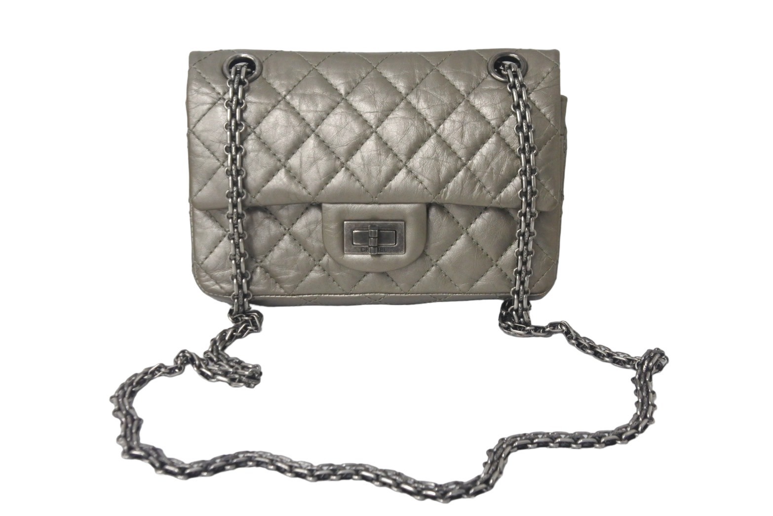 【楽天市場】CHANEL シャネル チェーンショルダーバッグ 2.55 ミニ 15番台 グレインドカーフ メタリックグレー シルバー金具 ...