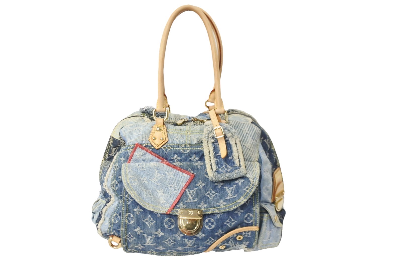 【楽天市場】LOUIS VUITTON ルイヴィトン ボウリィ トートバッグ パッチワーク ハンドバッグ ゴールド ブルー CE1097 ...