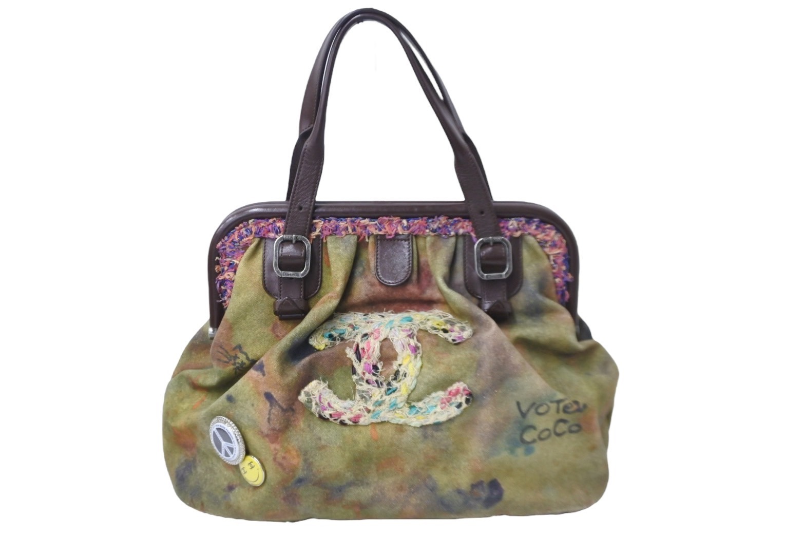 【楽天市場】CHANEL シャネル エンブロイダリー ボーリング がま口ハンドバッグ カーキ ボルドー マルチカラー 21番台 美品 中古 ...