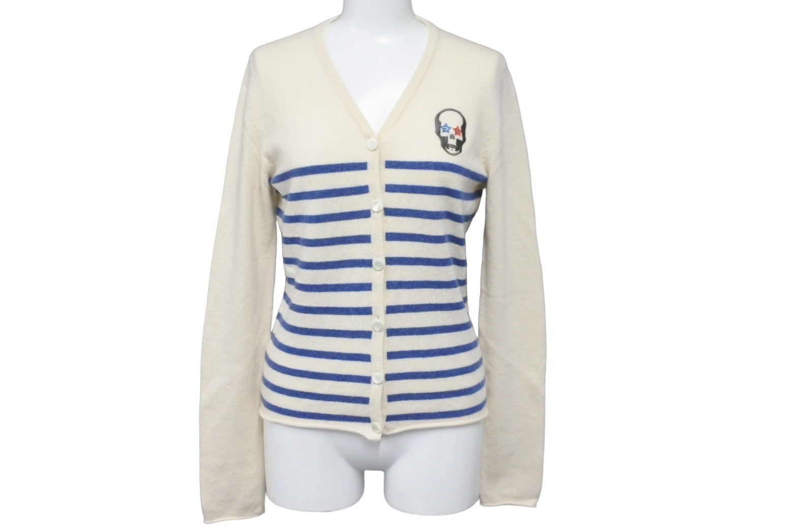 【楽天市場】Lucien Pellat-Finet ルシアンペラフィネ カーディガン ボーダー ドクロモチーフ ブルー アイボリー カシミヤ ...