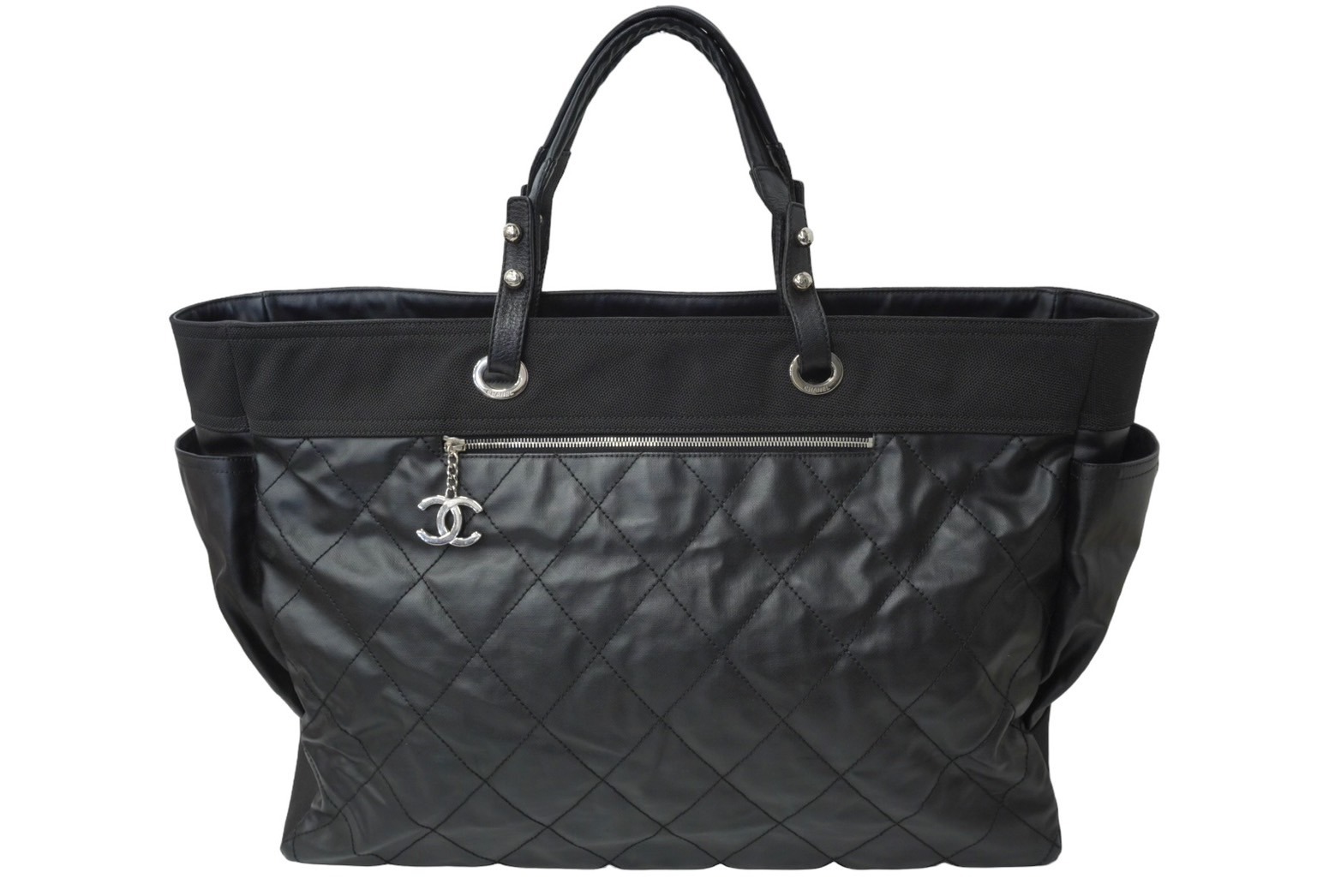 【楽天市場】CHANEL シャネル トートバッグTGM パリビアリッツ 11番台 コーティングキャンバス レザー ブラック シルバー金具 美品 ...