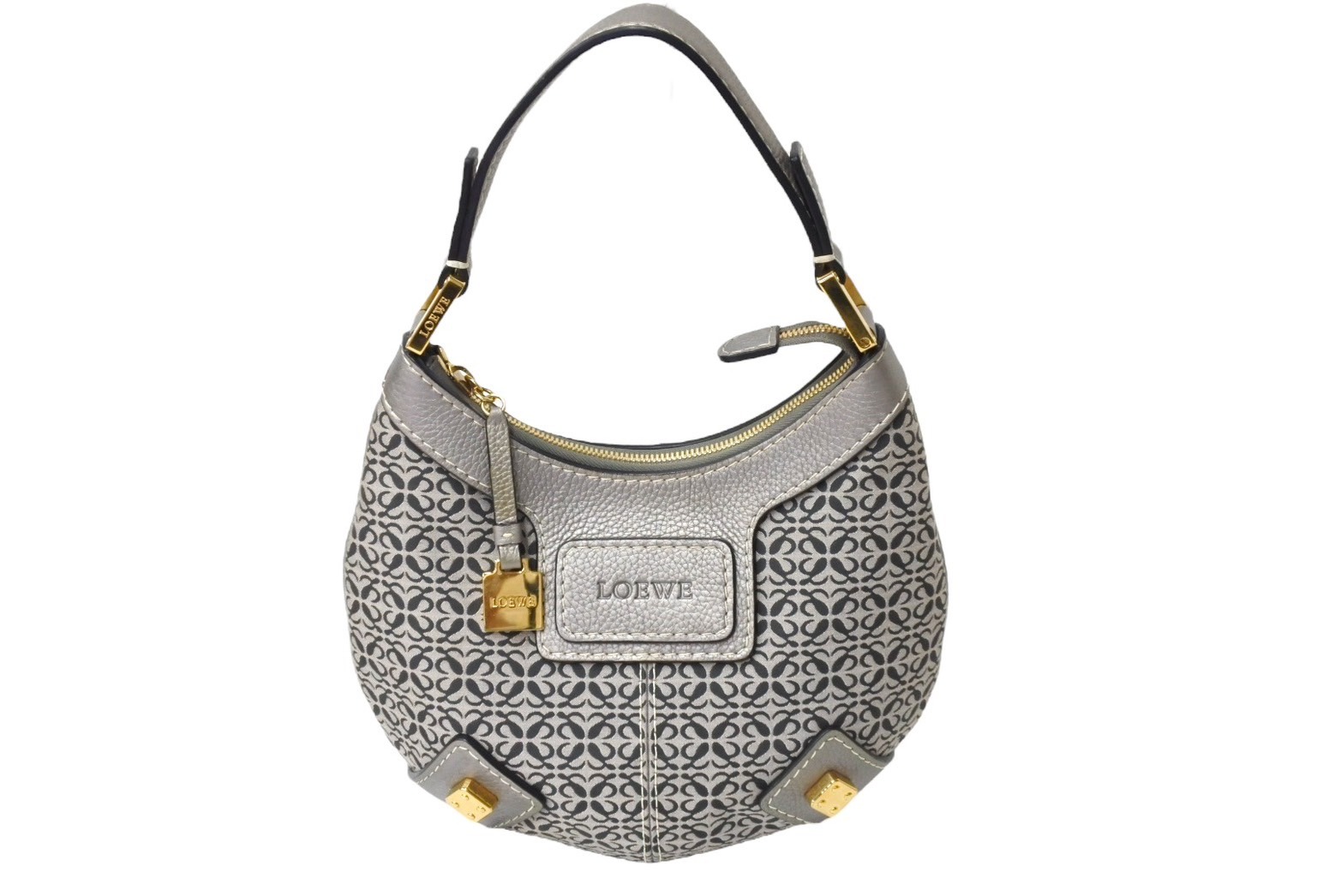 【楽天市場】極美品 LOEWE ロエベ ハンドバッグ リピートアナグラムホーボー ゴールド金具 ライトグレー 中古 65335 ...