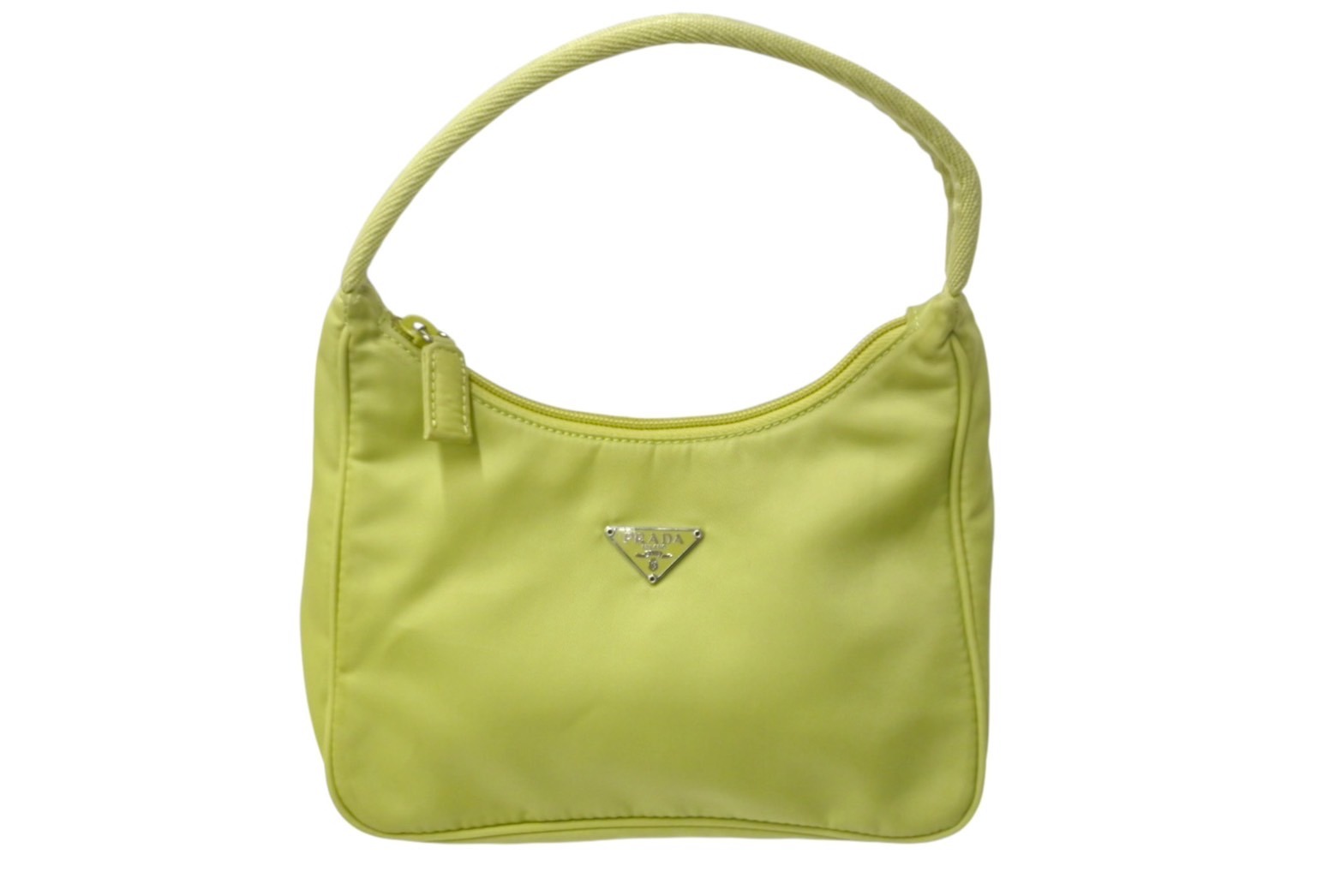 【楽天市場】極美品 PRADA プラダ ホーボー ハンドバッグ ワンショルダーバッグ K3414 トライアングルロゴ ライムグリーン ナイロン シルバー金具 中古 4c068301 ...