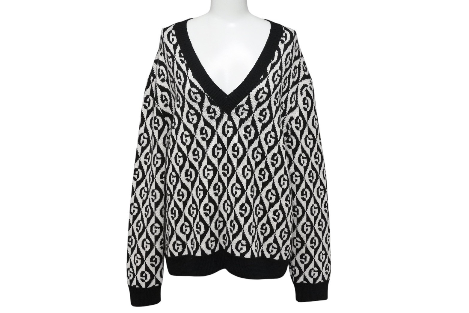 【楽天市場】GUCCI グッチ Gランバス Vネック 長袖ニット CA37394 CA14517 テスート ウール ホワイト ブラック サイズ ...