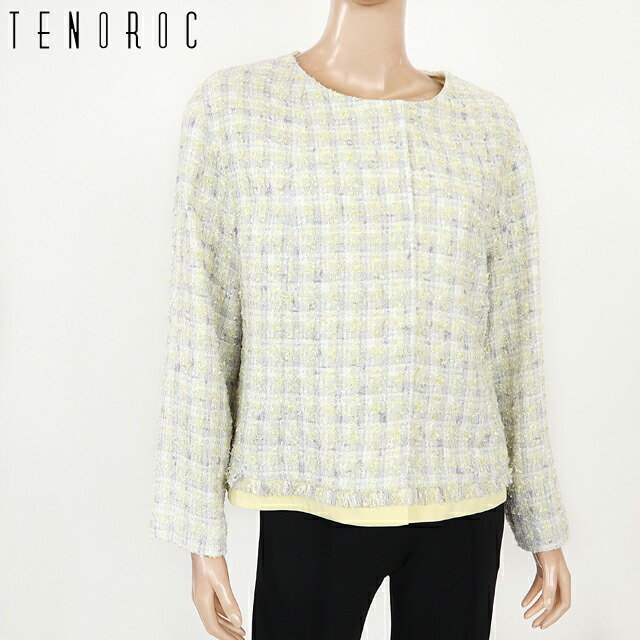 【楽天市場】テノロッチ（TENOROC）レディース ノーカラージャケット イエロー系 ラメ入り 裾にフリンジ （サイズ/44）*si0223 ...