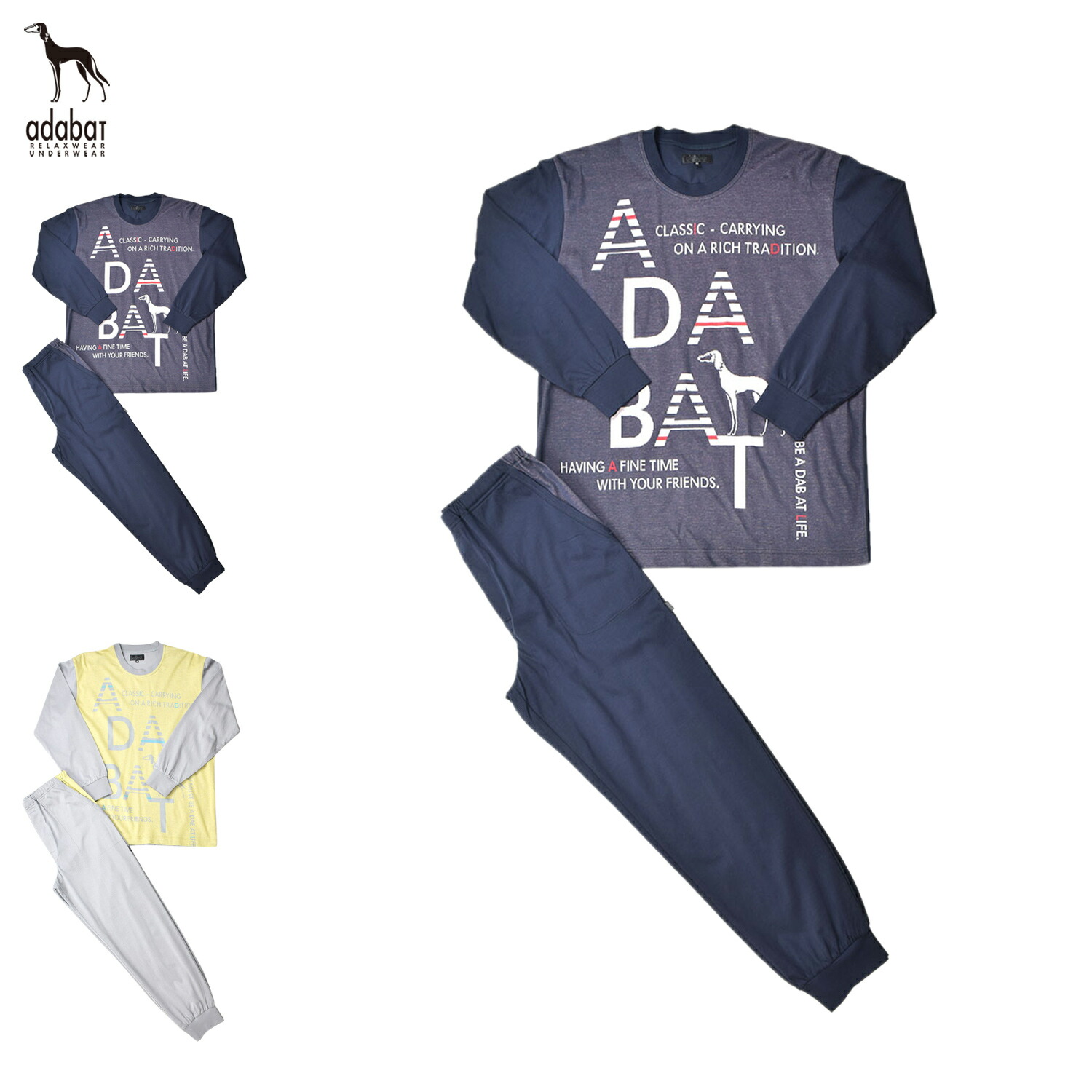 【楽天市場】adabat アダバット ルームウェア 部屋着 パジャマ 上下 セットアップ ナイトウェア 長袖 クルーネック メンズ 上着 ネイビー イエロー 0246-95：Goods Lab＋