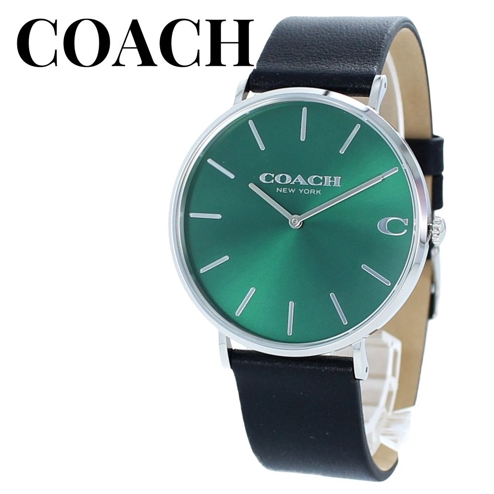 【楽天市場】COACH コーチ 時計 メンズ 腕時計 手表 CHARLES チャールズ シルバー グリーン ブラック レザー 革ベルト ...