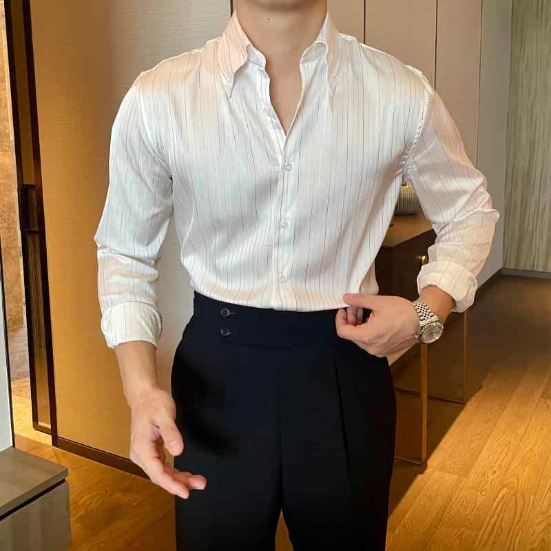 【楽天市場】メンズ シャツ 長袖 カジュアル 春秋 サテン ポリエステル ノーアイロン スリム フィット 変形しにくい ビジネス おしゃれ ...