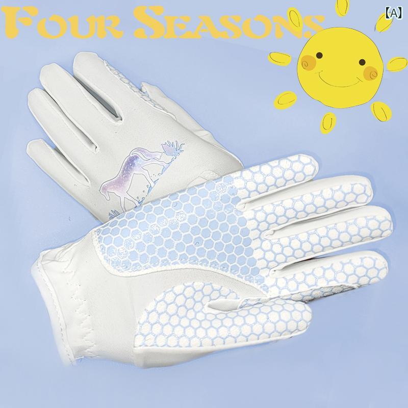 【楽天市場】乗馬 グローブ 手袋 馬具 ジュニア 子供 馬術 春夏 滑り止め シリコン 耐摩耗性 ハニカムデザイン 男の子 女の子 白 青 ...