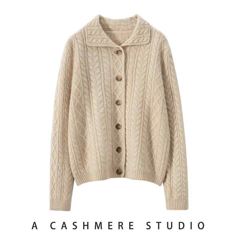 【楽天市場】カーディガン レディース カシミヤブレンド 厚手 肉厚 保温性 ケーブルニット シャツカラー レトロ ヴィンテージ 上品 ...