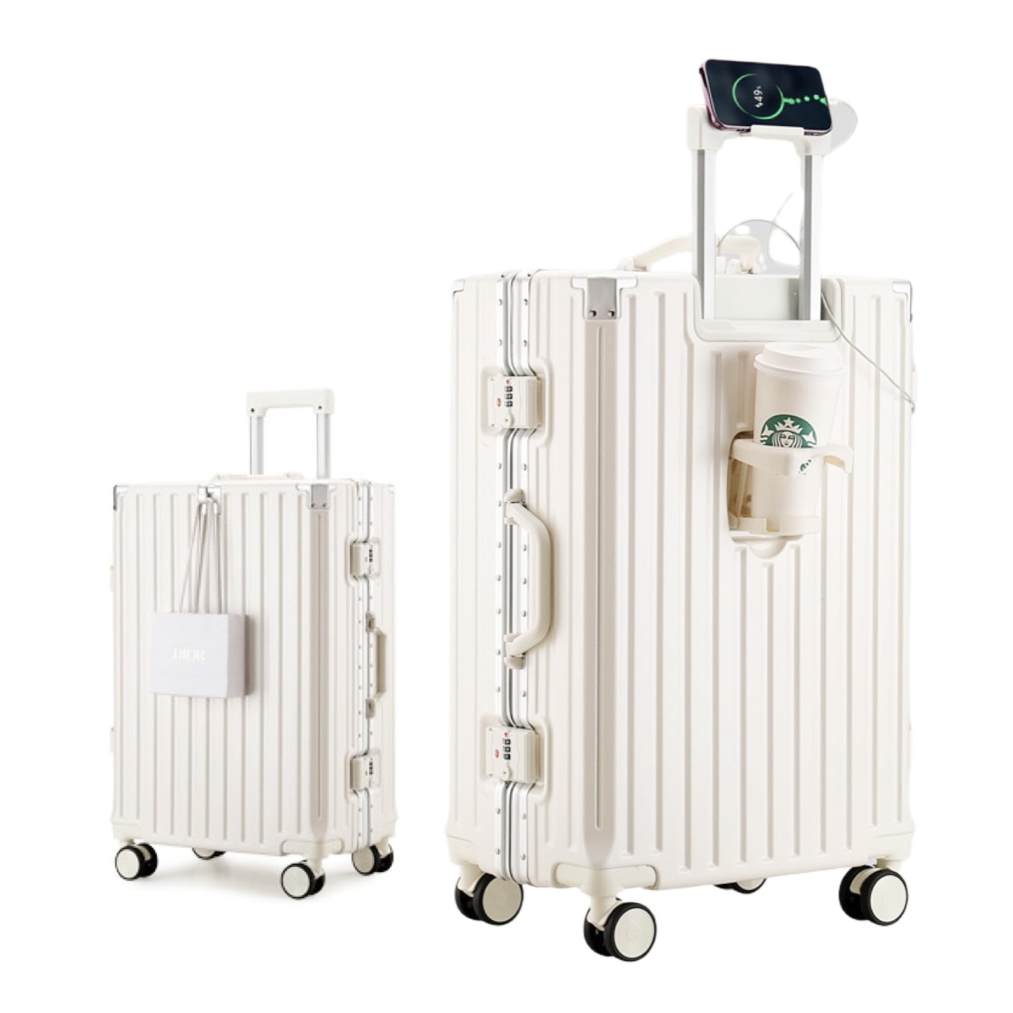 【楽天市場】[Yuweijie] スーツケース アルミフレームタイプ キャリーケース 機内持込可 s/m/l/xlサイズ 7泊 多機能 キャリーバッグ USB充電口付き カップホルダー付き ...