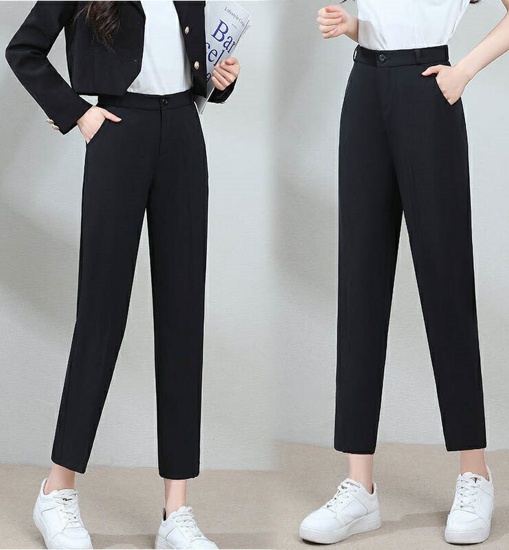 【楽天市場】ストレートパンツ 9分丈 レディース スラックス 黒 ボトムス ズボン ウエストゴム おしゃれ ロングパンツ 無地 細身 美脚効果 ...