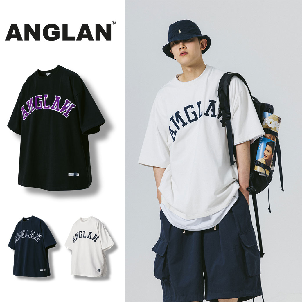 【楽天市場】セール中 ANGLAN アングラン Applique Logo Half Tee - 送料無料 ホワイト ブラック ネイビー 半袖 ...