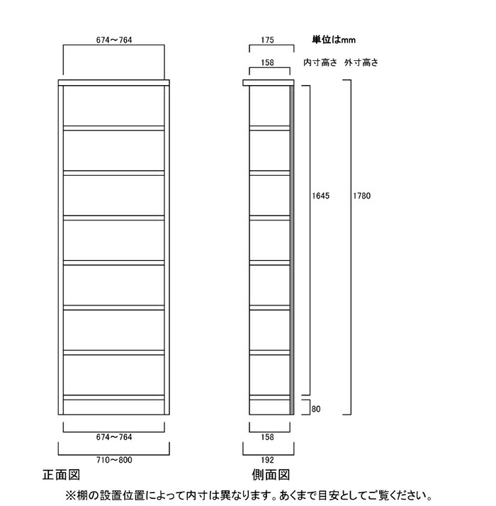 高さ178cm幅71～80cm奥行19cm厚棚板（棚板厚み2.5cm） サイズオーダー収納棚サイズ検索