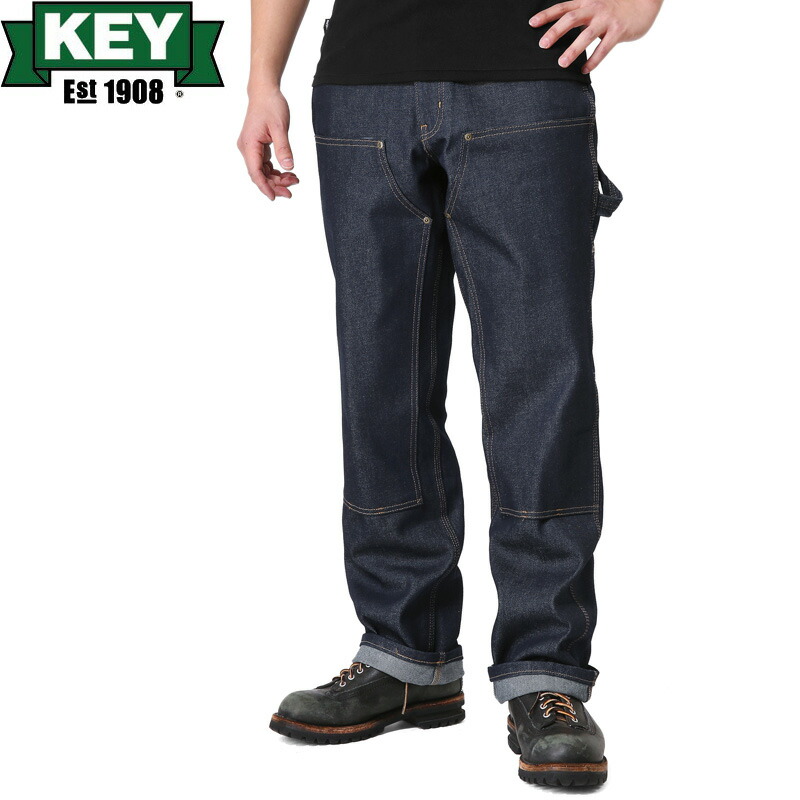 【楽天市場】KEY キー INDIGO DENIM LOGGER DUNGAREES ペインターパンツ リラックスフィット NON WASH ...