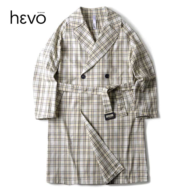 【楽天市場】HEVO / イーヴォ｜コットンギャバジンチェック柄2Bダブルブレストベルテッドコート(BRINDISI)｜（オフホワイト×グレー×イエロー）｜ 春夏 ブリンディジ アウター ...