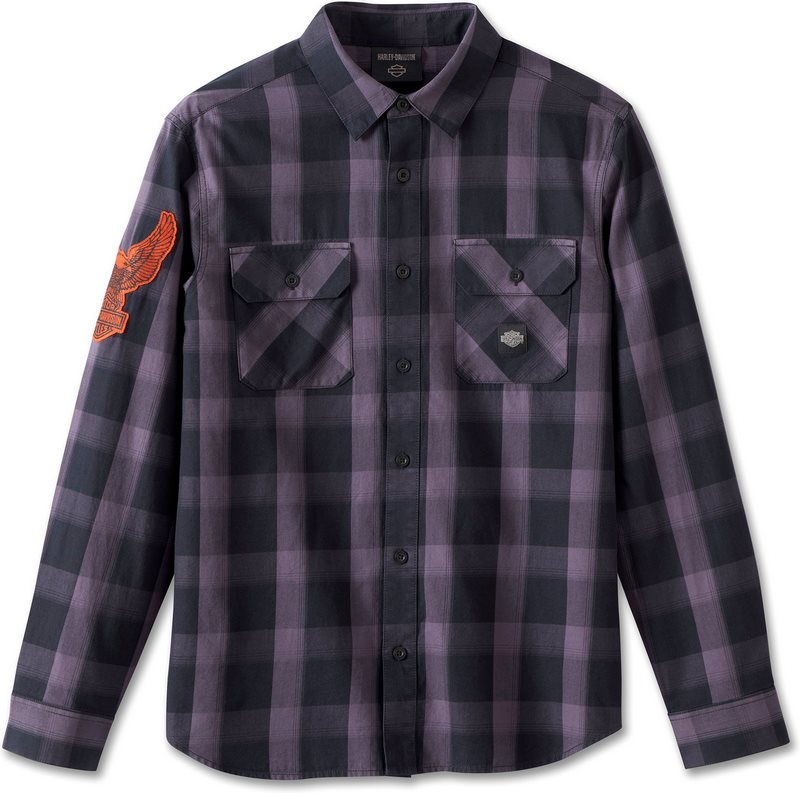 【楽天市場】Harley-Davidson Men'S Motorbreath Long Sleeve Shirt- Black Plaid ...