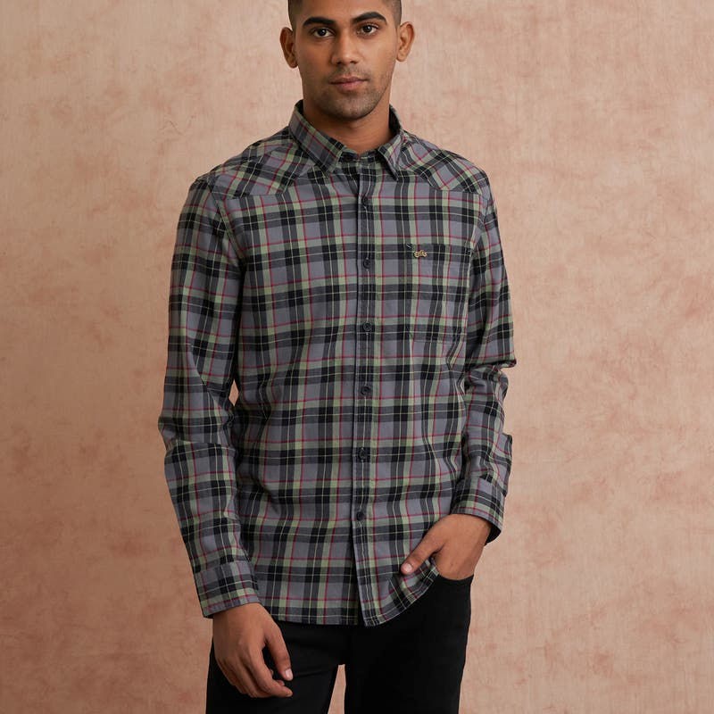 【楽天市場】ROYAL ENFIELD / ロイヤルエンフィールド純正 Lt Flannel Check Shirt - Dark Grey ...
