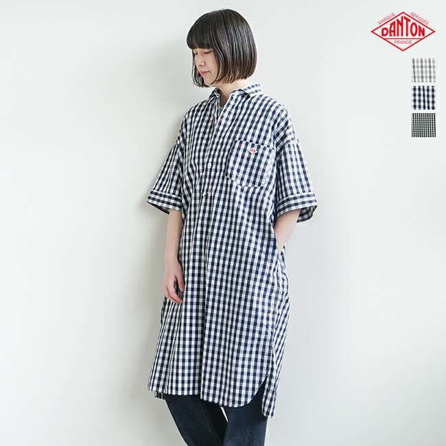 【楽天市場】 [JD-3655CPP]DANTON(ダントン) ギンガムチェックコットンシャツワンピース/レディース/ロング/半袖：WOODY ...