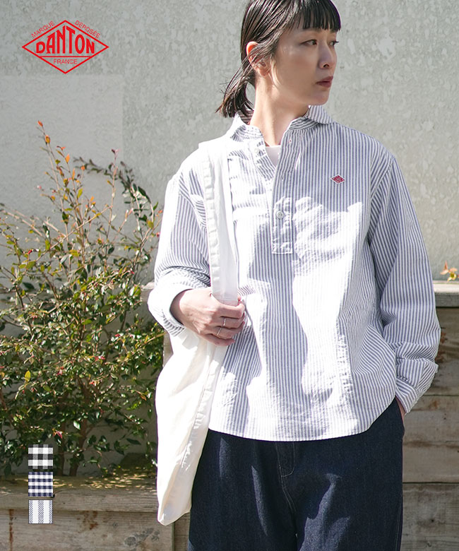 【楽天市場】 [DT-B0281OXP]DANTON(ダントン) ROUND COLLAR P.O SHIRT L/S ラウンドカラー プルオーバー シャツ ロングスリーブ レディース ...
