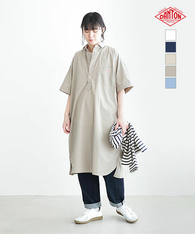 【楽天市場】 [JD-3655CPL]DANTON(ダントン) レギュラーカラーシャツワンピース/レディース/膝丈/半袖/ワイドシルエット ...