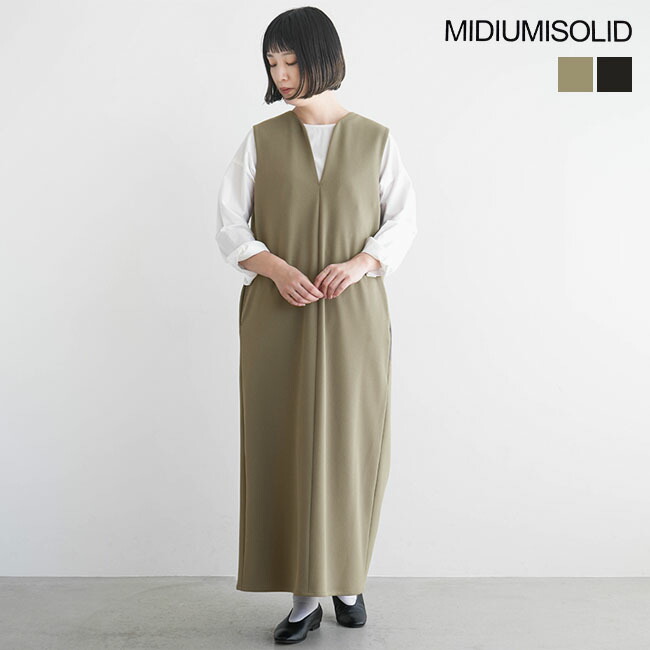 【楽天市場】【50%OFF】[3-152083]MIDIUMISOLID(ミディウミソリッド) N/S long OP/ノースリーブワンピース ...