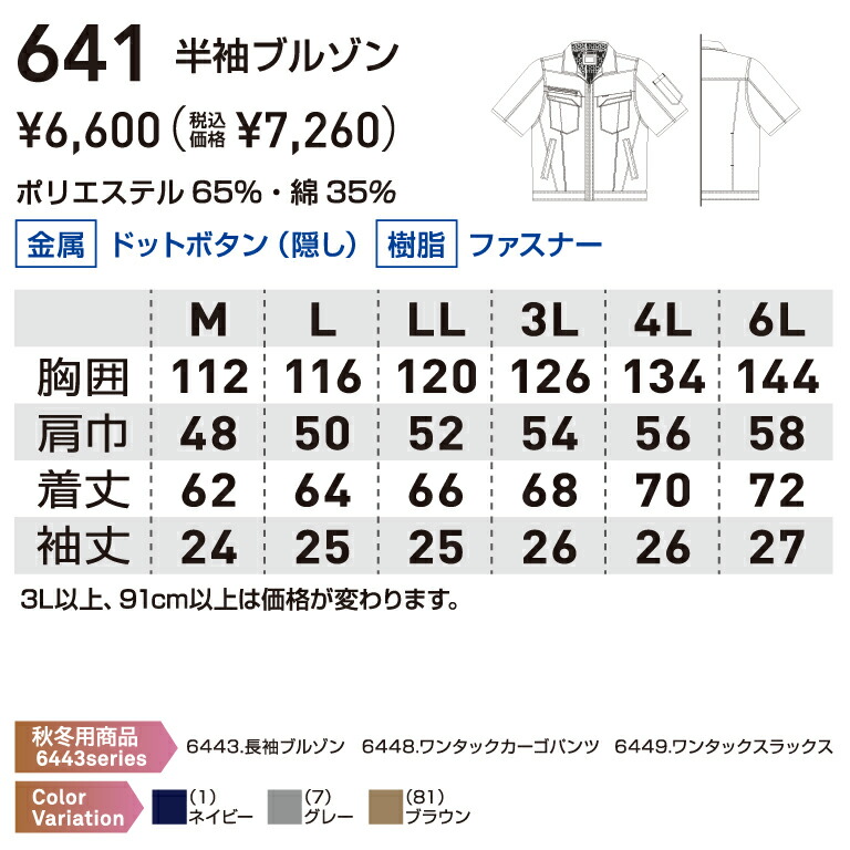 【楽天市場】SOWA ソーワ 桑和 641 641半袖ブルゾン 4L オールシーズン対応 上下ありワークウェア 作業着 作業服 セール中！！：ワークエス