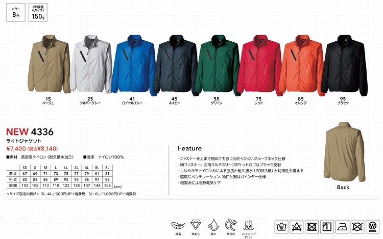 【楽天市場】TS DESIGN ティーエスデザイン 藤和 4336 ライトジャケット SS S M L LL 3L 4L 5L 6L オールシーズン対応 上下ありワークウェア 作業着 作業服 ...