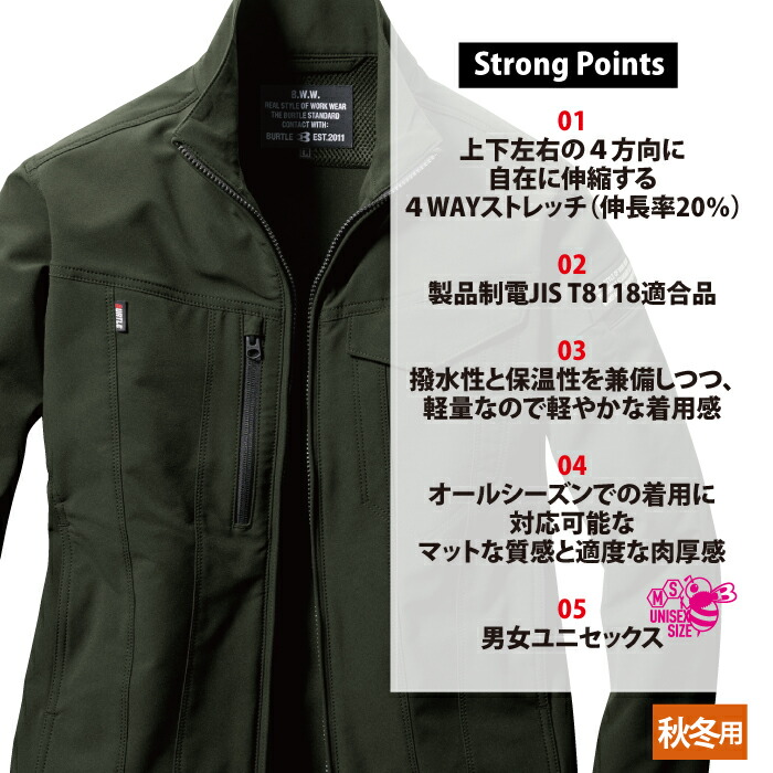 【楽天市場】バートル BURTLE 9501 ジャケット（ユニセックス） 3XL 2021秋冬新作 作業服 秋冬用 撥水 保温 軽量 ストレッチ：作業服・空調服・防寒着キンショウ