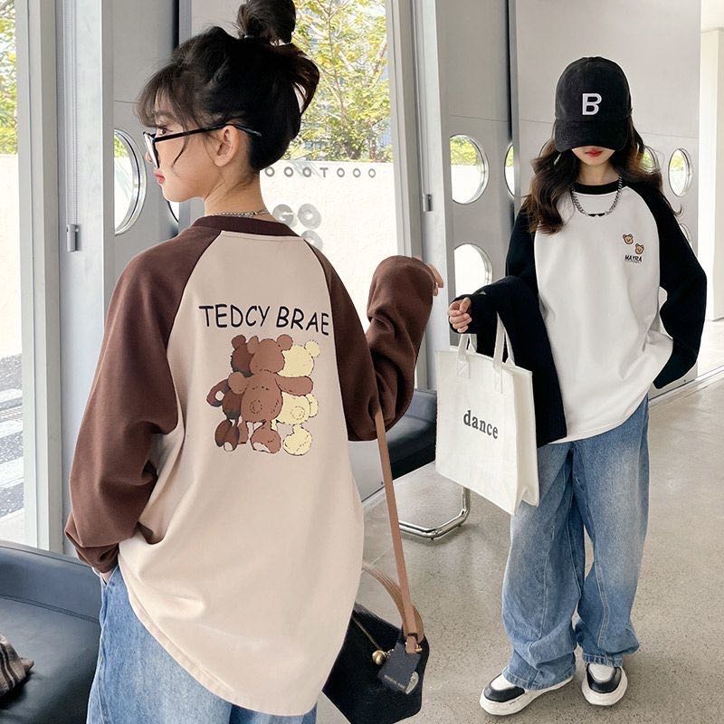 【楽天市場】ロングT キッズ トップス ロングTシャツ 長袖 女の子 クマ柄 子供服 春 秋 ゆったり 可愛い ジュニア カジュアル 丸首 ...